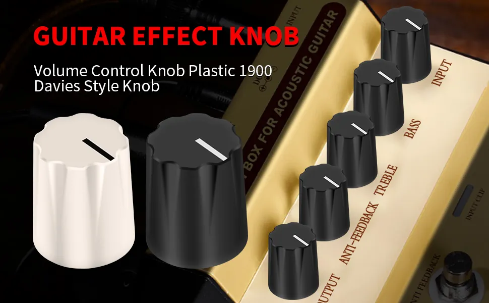 DaierTek Black Davies 1900h Guitar Pedal Knobs for Amplifier Control, Set of 10 with 1/4 Screw ...