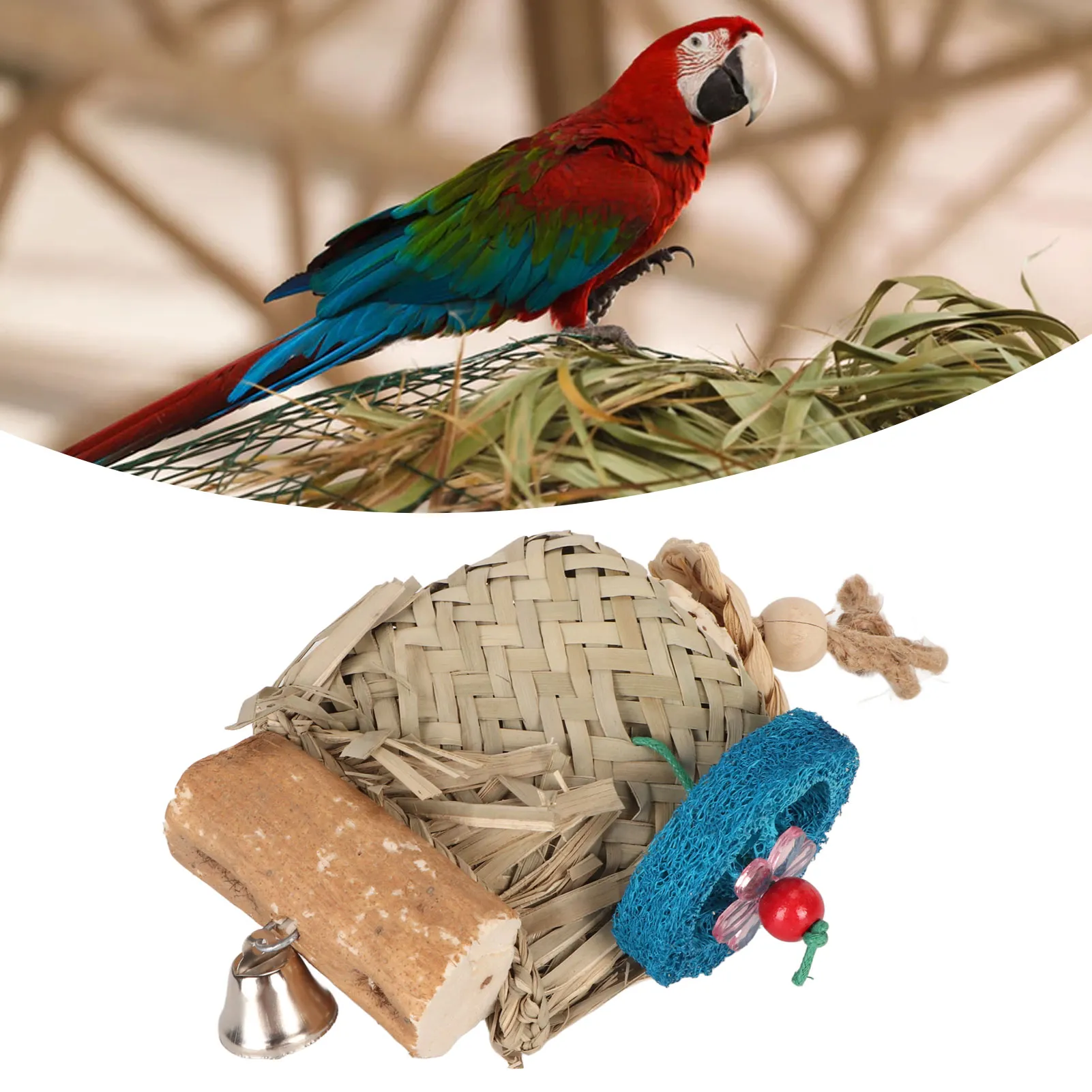 Parrot Chewing Toys Colorful Palm Leaf Weaving Foraging Toy Natural ...