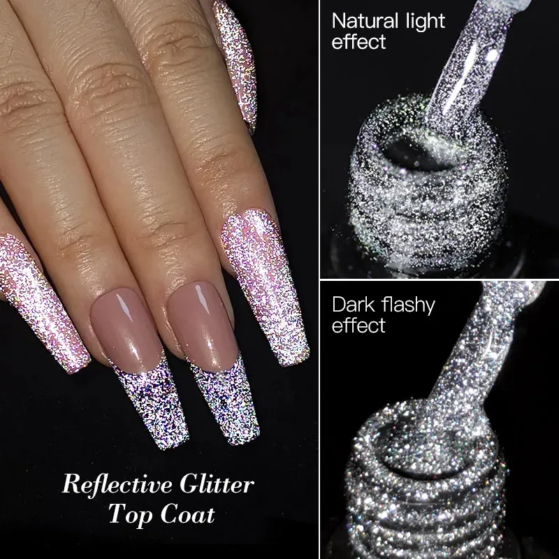 Reflective Glitter Top Coat Gel - Sparkling Silver Nail Art Gel Varnish ...