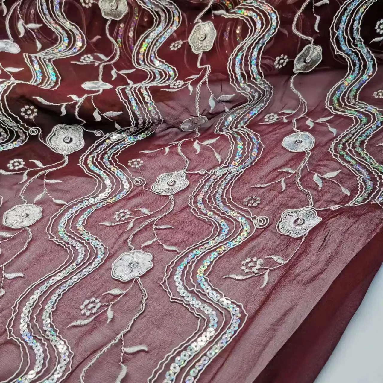 DHgate.com:Shimmery Floral Cord Embroidered Georgette Silk Fabric for ...