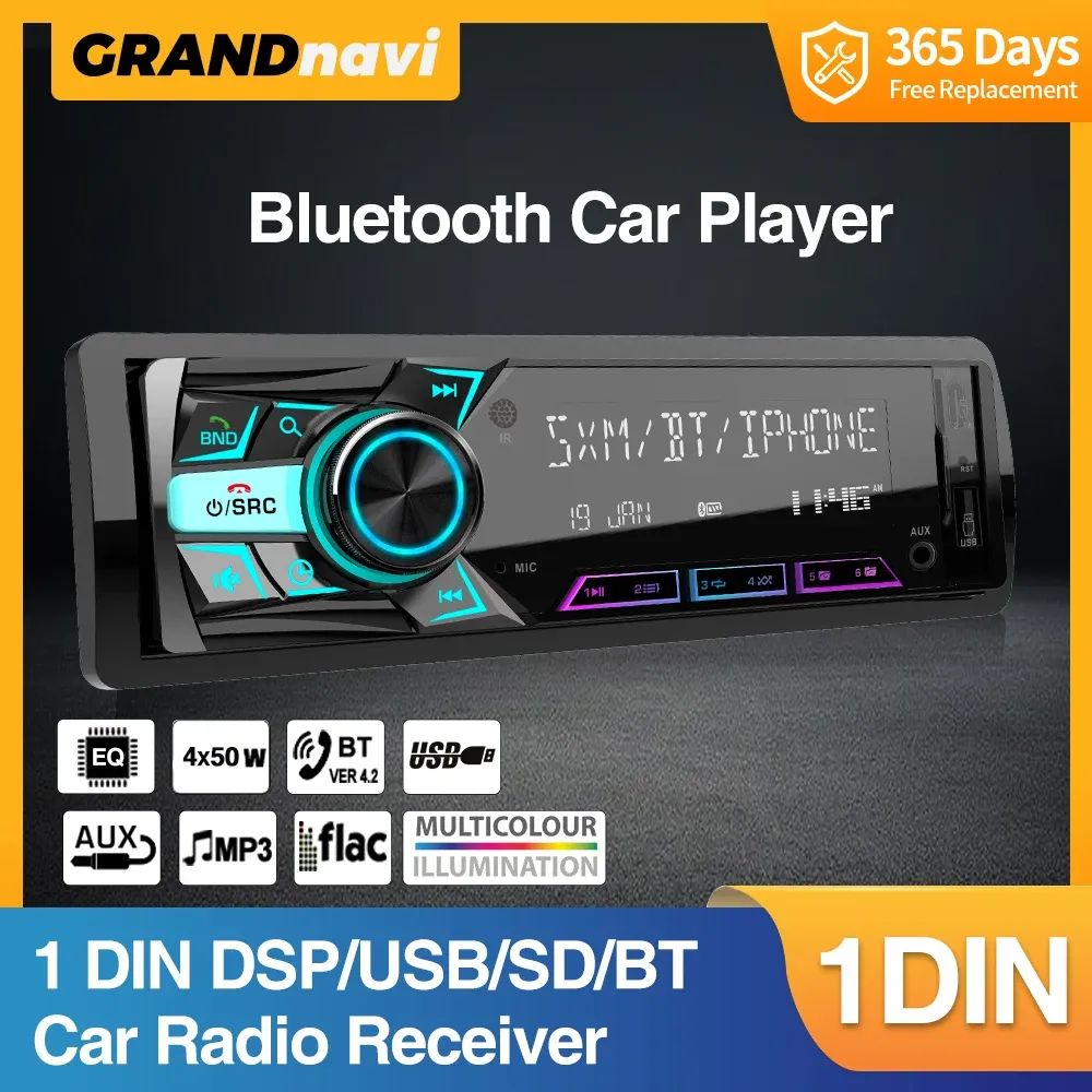 Grandnavi 1DIN MP3 Player: Bluetooth Car Stereo with USB/SD/AUX Input ...