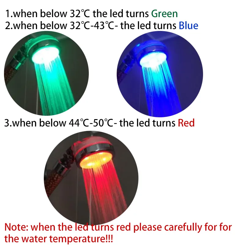 DHgate.com:LED Shower Head, 3 Colors Temperature Control, High Pressure ...