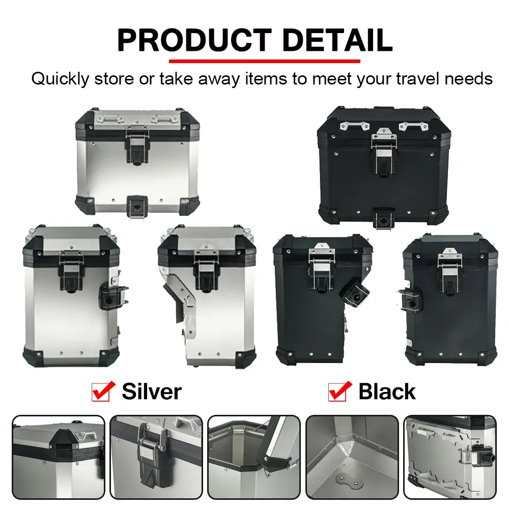 Black Aluminum Motorcycle Panniers With Lock, Luggage Boxes For Benelli ...