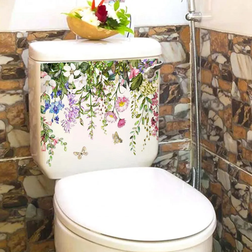 Durable & Colorful Flower Butterflies Toilet Decal Sticker, Self ...