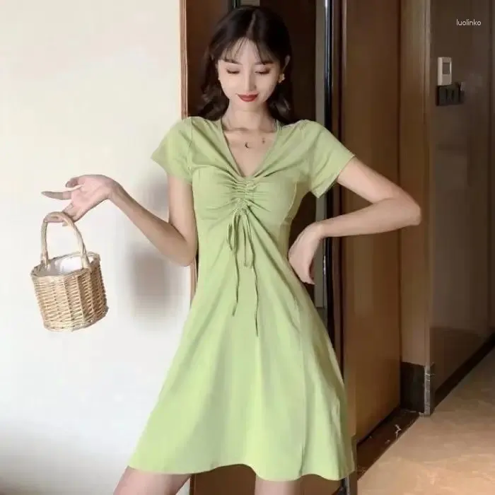 Summer Green Holiday Dress For Women Slim Fit, Super Fairy Green, Mid ...