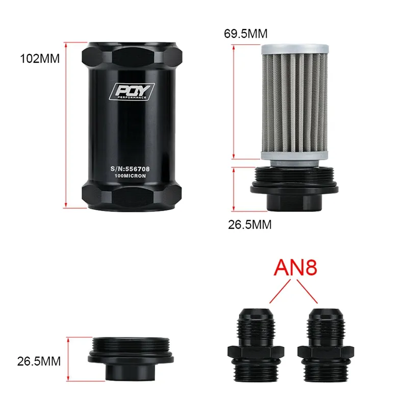 High-Flow E85 Ethanol Inline Fuel Filter - 8AN Inlet, 10AN Outlet, 100 ...