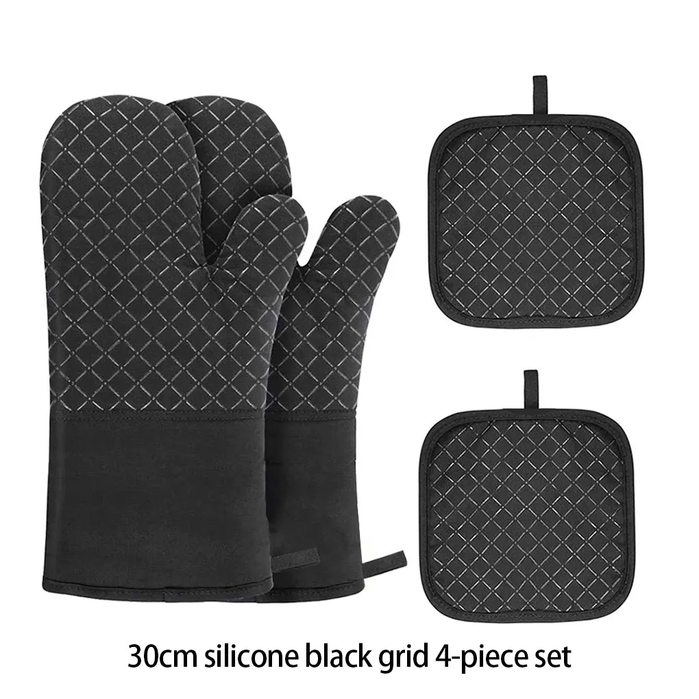 Silicone Oven Mitts with Heat Resistance - 4-Piece Set in Non-Stick Red ...