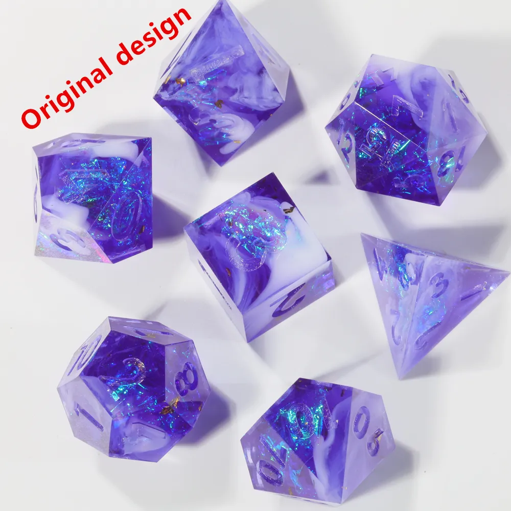 Vibrant Resin Dice Set - Polyhedral, Handmade, Sharp-Edged RPG Dice for ...