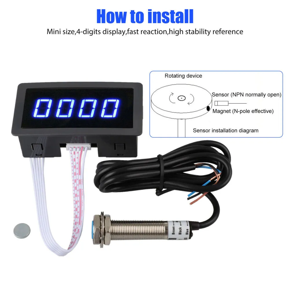 Waterproof DC Tachometer Sensor Gauge with Hall Proximity Switch for ...