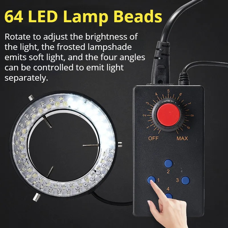 64 LED Ring Light Source Illuminator Four Zones Adjustable 62mm Inner ...