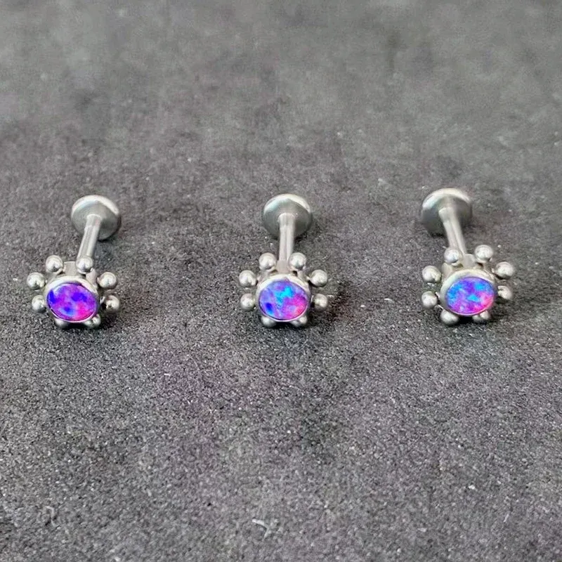 G23 Titanium Labret Lip Piercing Stud with Beaded Ball Edge and Opal ...