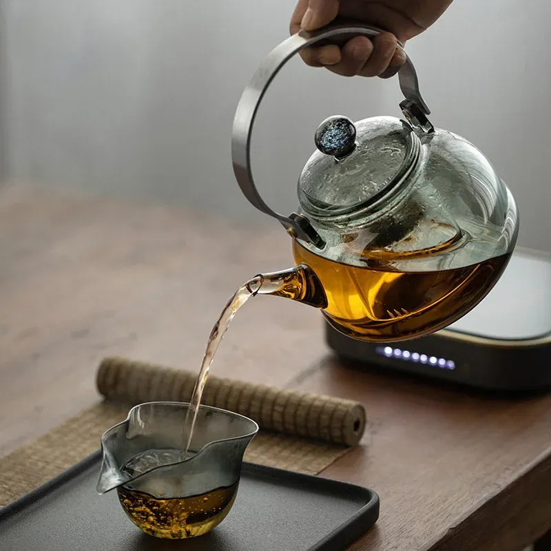Large Capacity Kung Fu Tea Set Heat Resistant Glass Teapot with Lifting ...