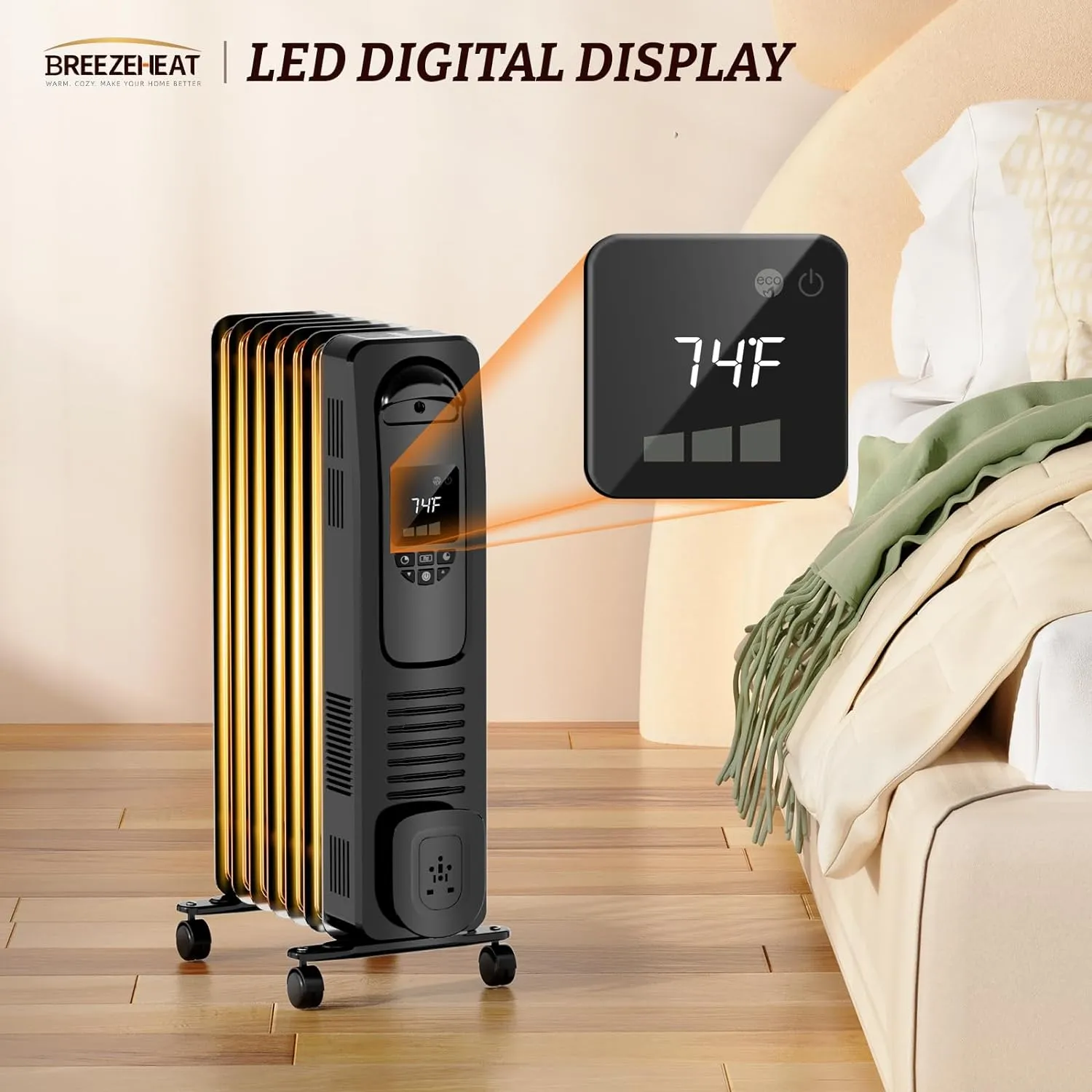Oil Filled Radiator Heater, 4 Modes, Adjustable Thermostat, Tip-over ...