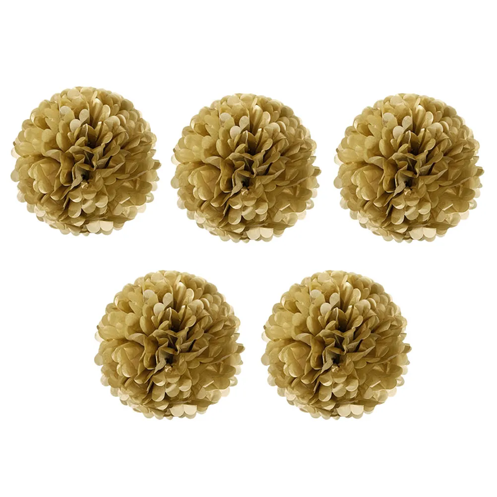 Gold Tissue Paper Pom Pom Flowers - Set of 5, 8-Inch, DIY Wedding ...
