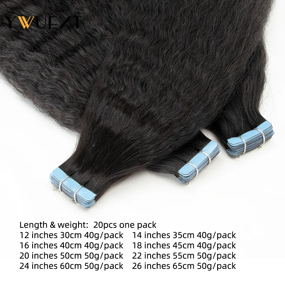 YWUEXT Kinky Straight Tape In Human Hair Extensions - Natural Black ...