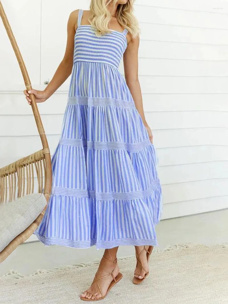 Colorful Striped Maxi Sundress: Flowy A-Line Cami with Spaghetti Straps ...