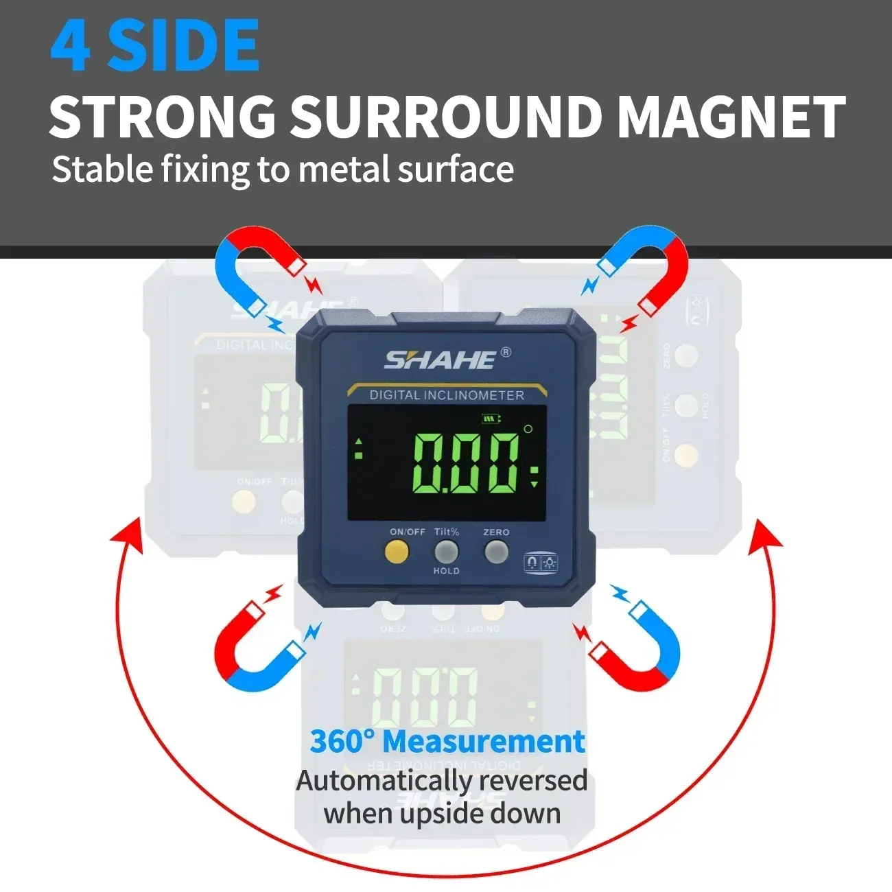 4x90° Digital Angle Finder: Magnetic Electronic Angle Gauge with Large ...