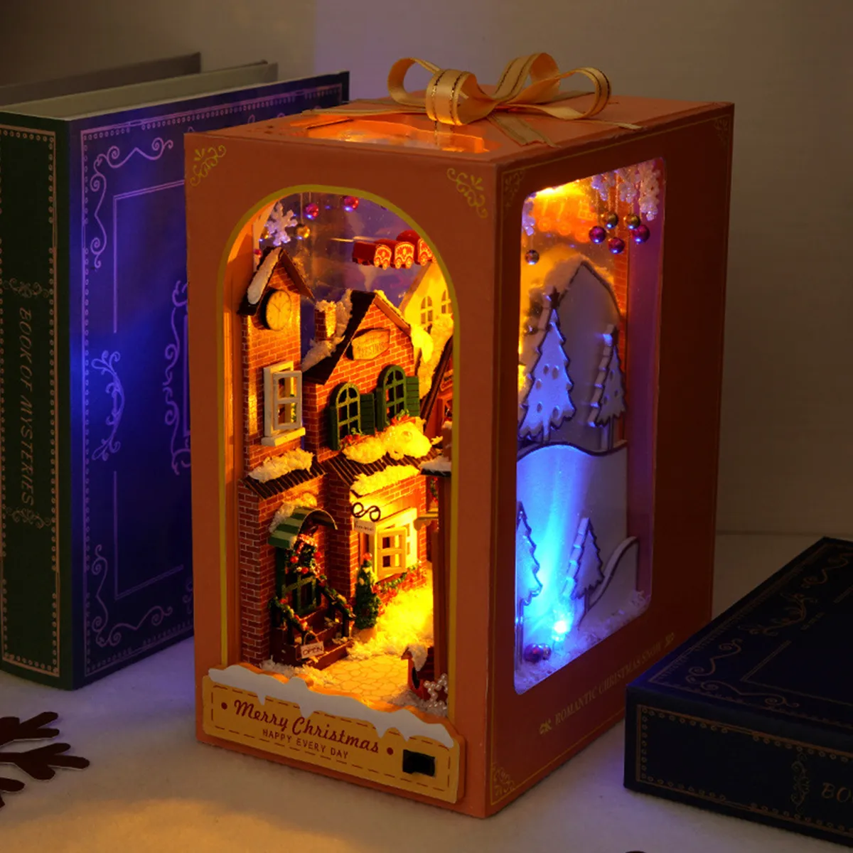 DHgate.com:3D Wooden Book Nook Kit w/ LED: DIY Glowing Bookcase Insert Miniature Dollhouse Kit ...