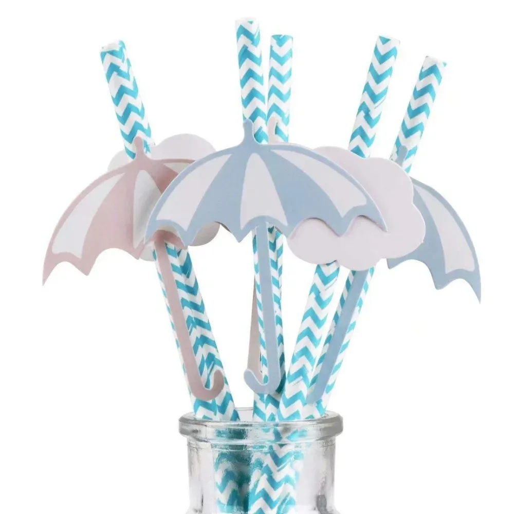 Eco-Friendly Paper Straws with Colorful Umbrella Stickers for Parties ...