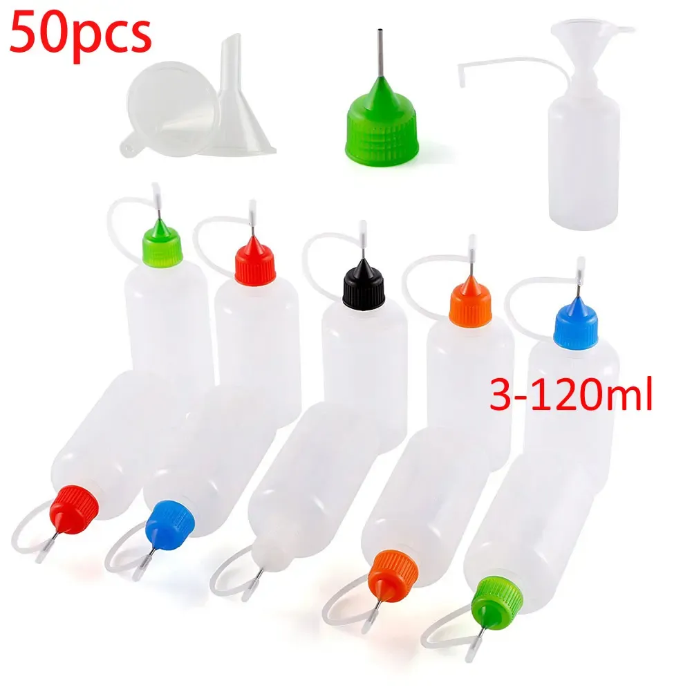 50 Pack LDPE Dropping Bottle Plastic With Needle Tip, Mini Funnel, And ...