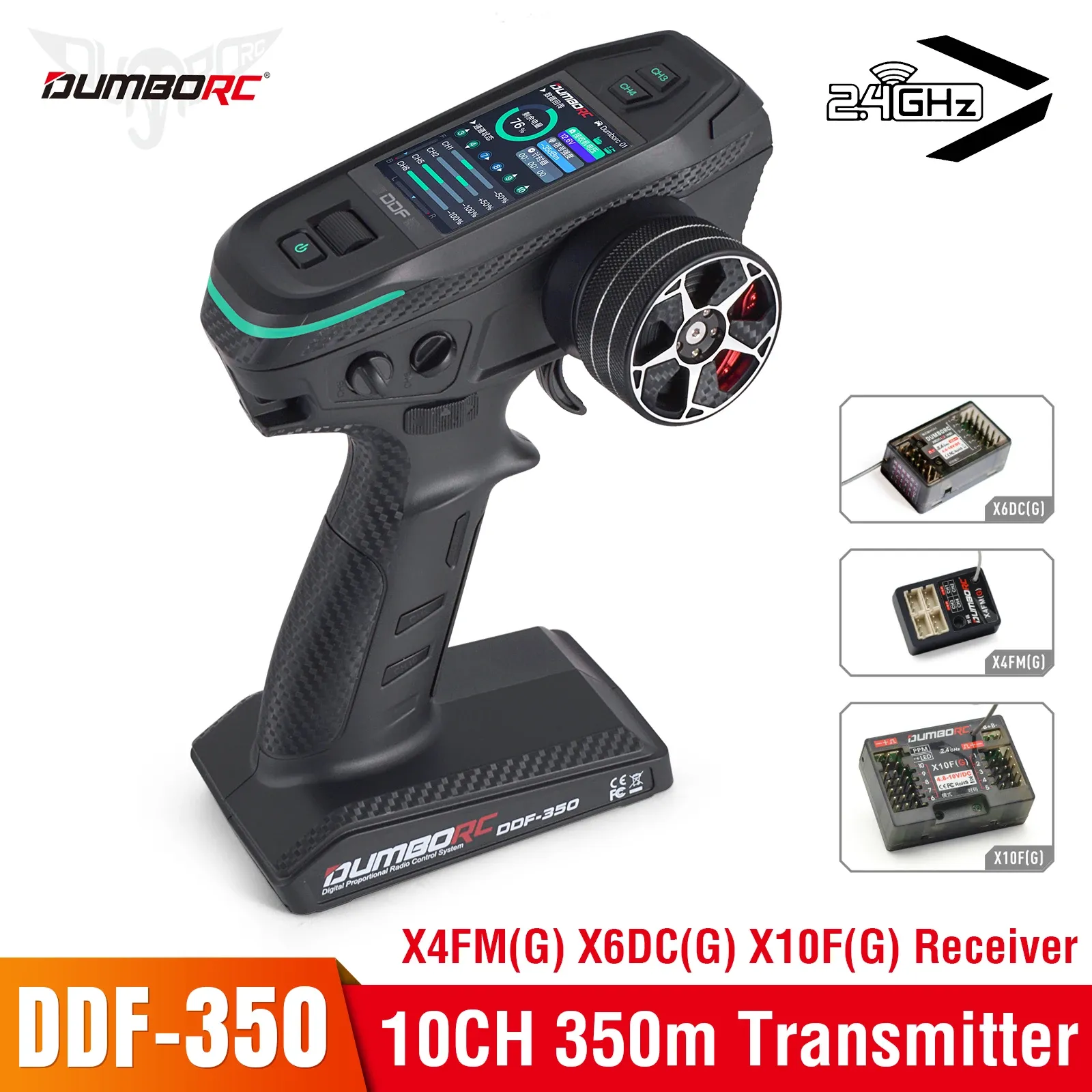 10 Channel 2.4Ghz RC Remote Controller Handwheel with HD Screen - DUMBORC DDF-350 Digital ...