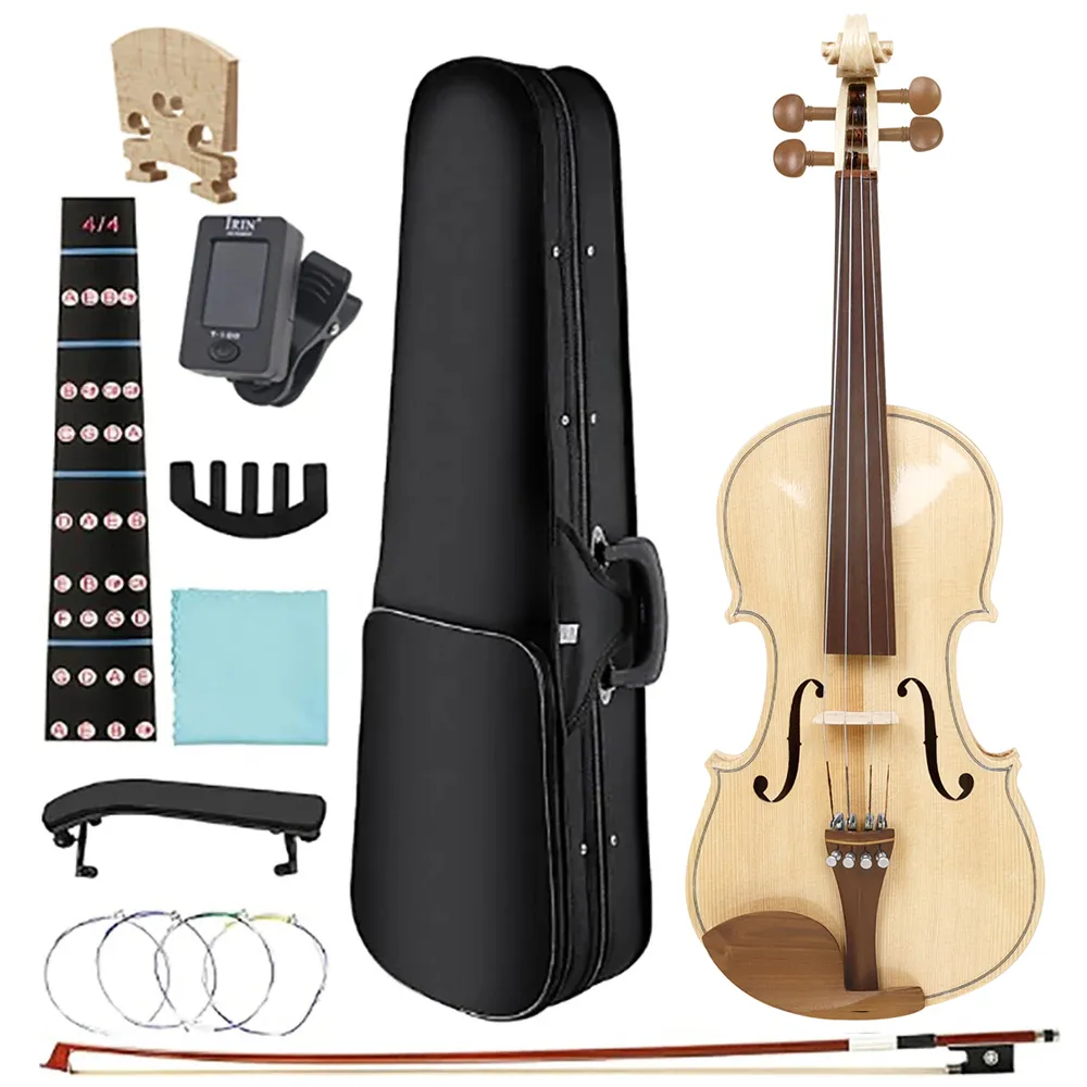 Spruce Wood Violin for Beginners with Premium Accessories - Natural 4/4 ...