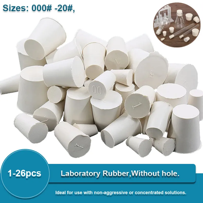 Premium Lab-Grade Rubber Stoppers: 1-26 Pack, 23 Sizes, White, Tapered ...