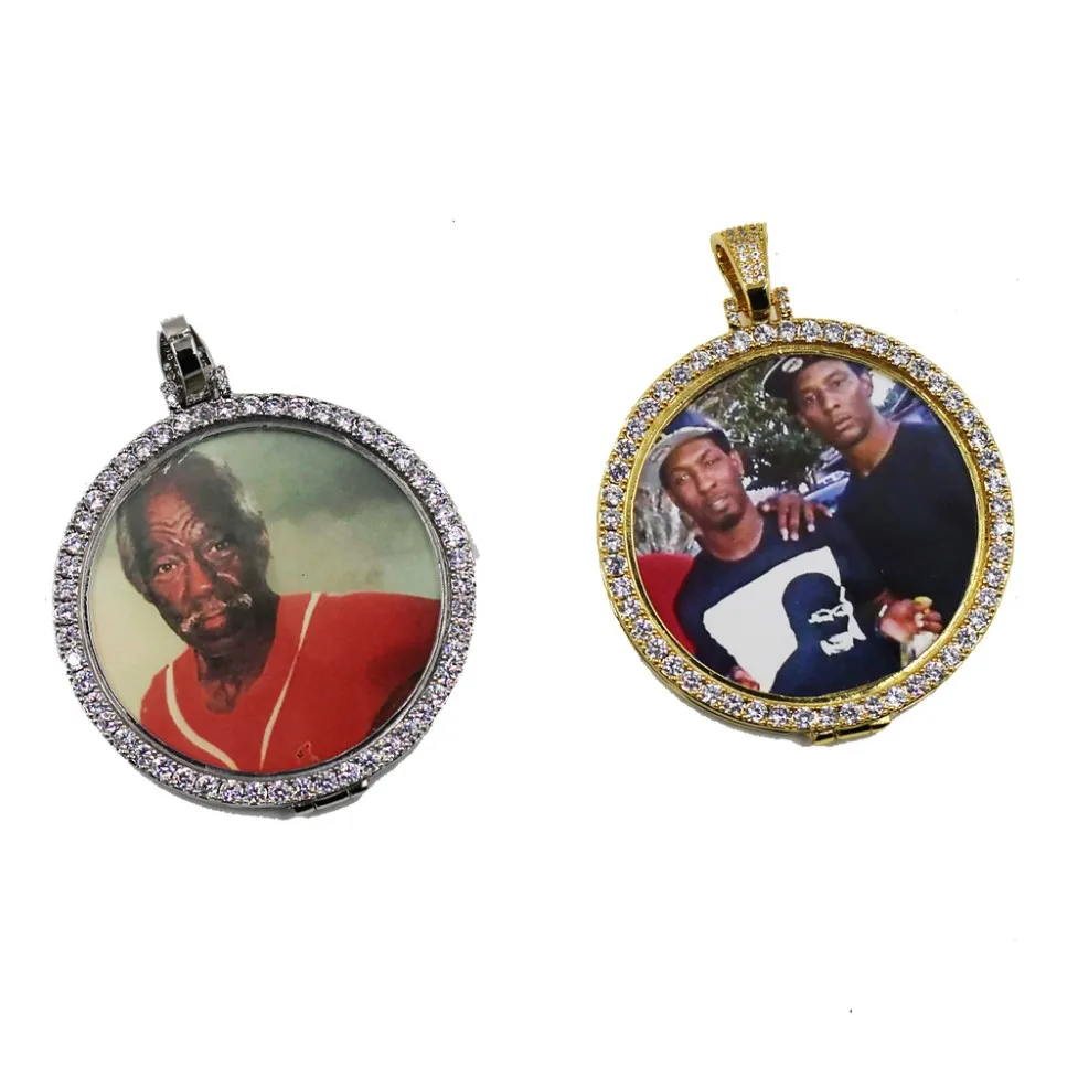 Custom Photo Round Custom Iced Out Pendant Iced Out Brass Gold And ...