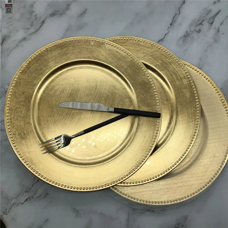 Elegant Gold Plastic Beaded Charger Plates - 13 Inch Decorative Dinner ...