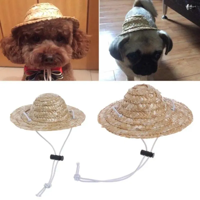 Adjustable Woven Straw Dog & Cat Hats - Cute Pet Party Props for Small ...