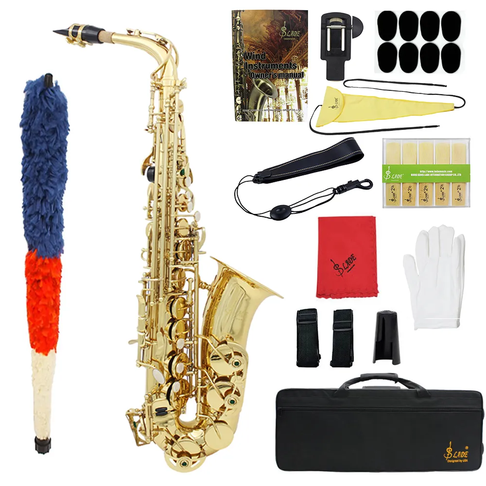 Alto Saxophone Eb Alto Sax White Shells Keys Golden Brass Body Set Case ...