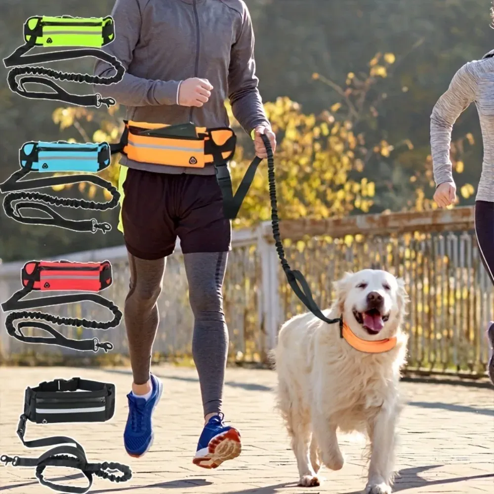 Hands-Free Dog Leash with Adjustable Waist Belt and Reflective Strip ...