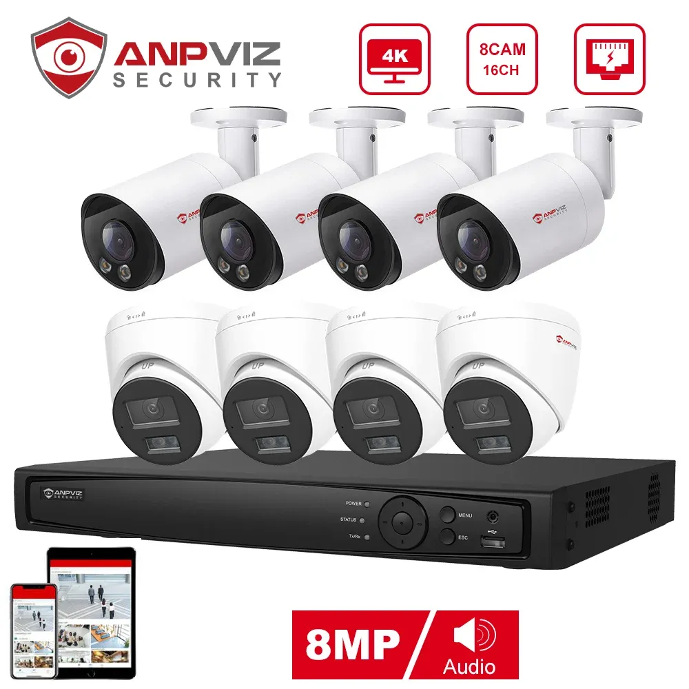 Anpviz 16CH 4K NVR 8MP POE IP Camera Plug and Play CCTV Outdoor ...