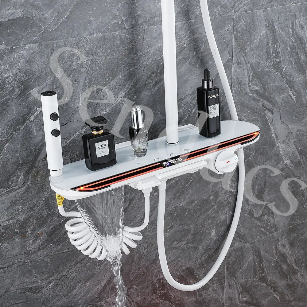 DHgate.com:Brass Rainfall Shower Faucet Set: Temperature LED, Bathroom ...
