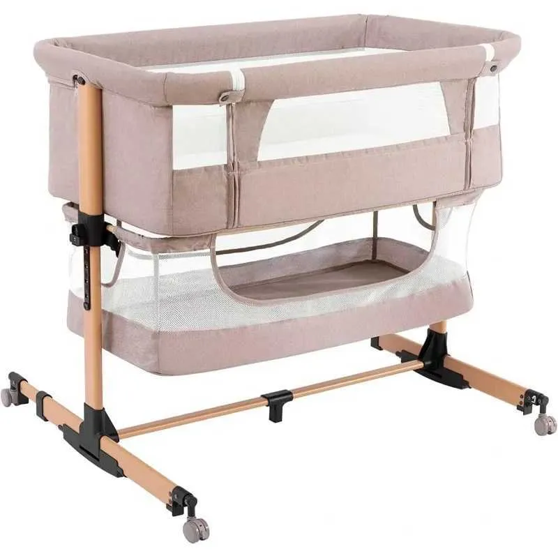 Beige 3-in-1 Adjustable Portable Baby Crib and Bedside Bassinet from ...