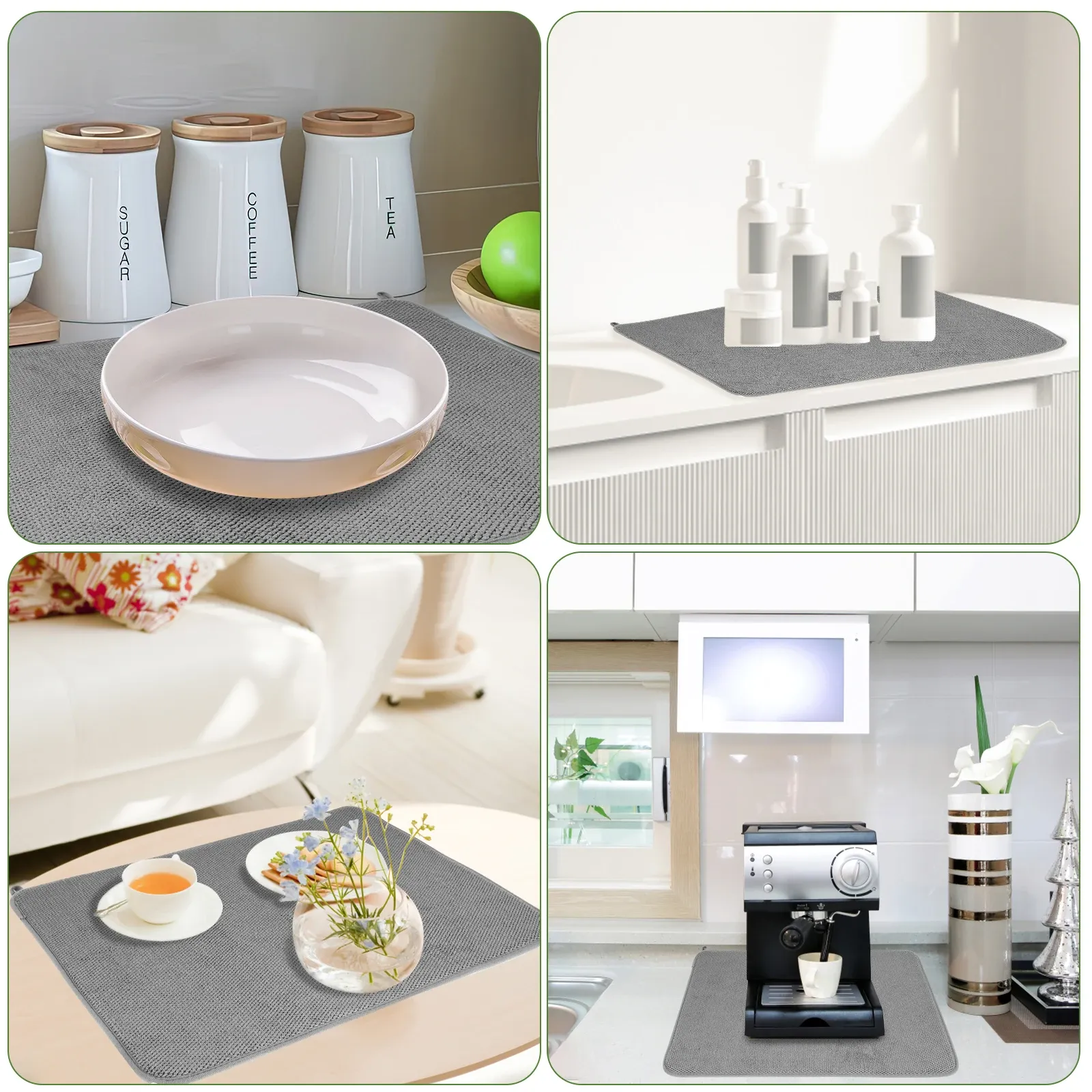 2-Pack Super Absorbent Dish Drying Mat, Microfiber Dish Draining Pad ...