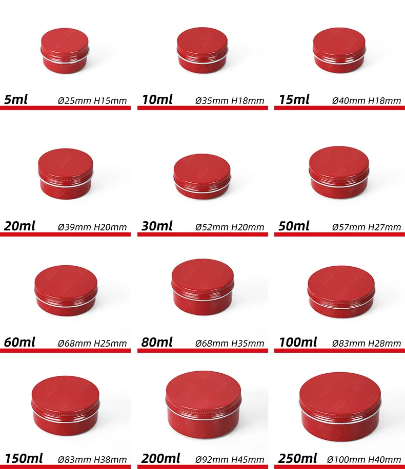 Round Red Aluminum Tins - Set of Quantity for Cosmetic Cream Storage ...