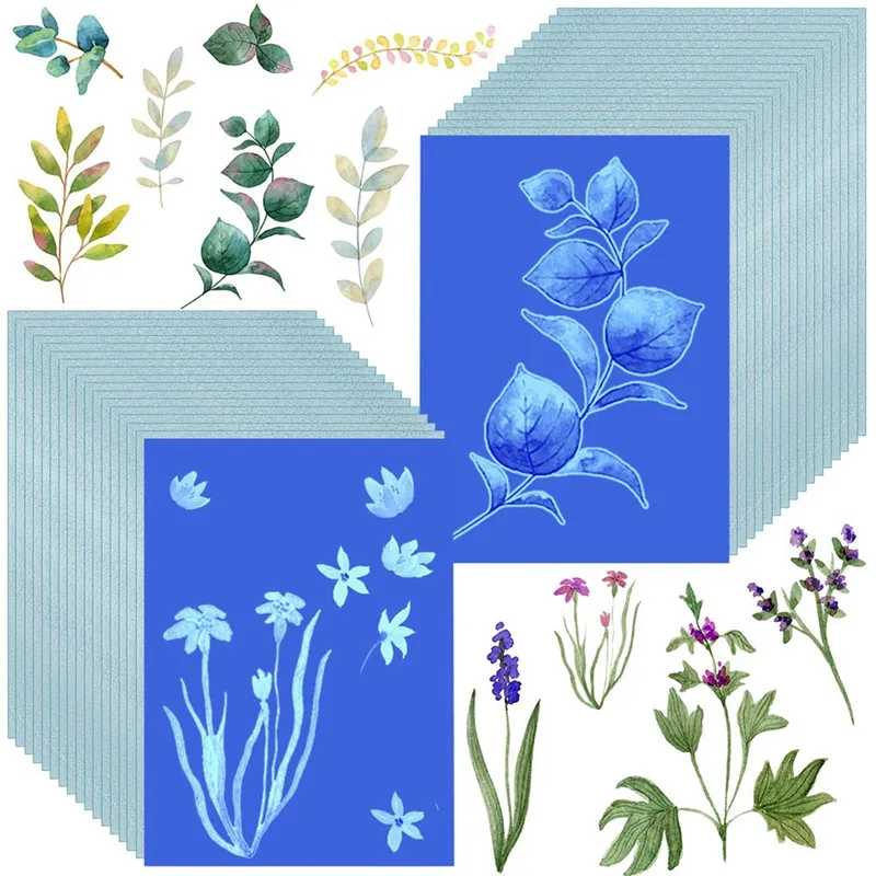 60 Sheets Cyanotype Sun Print Paper Kit, Blue Sun Sensitive Paper for ...