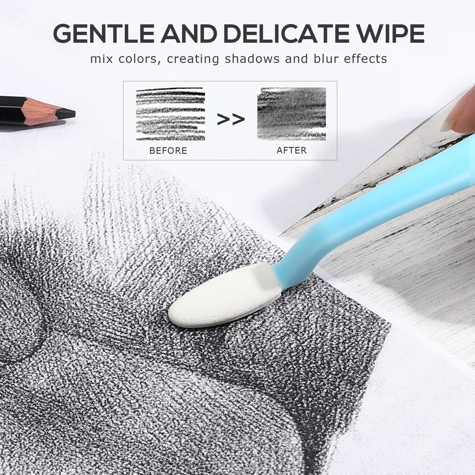 Plastic Sketching Wipes Blending Sticks with Sponge Tip Covers for Art ...