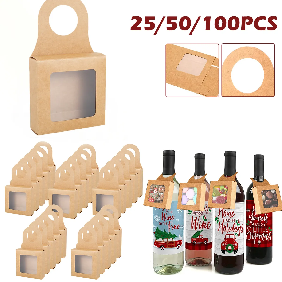 DHgate.com:Kraft Brown Paper Window Wine Gift Box Party Favor Packaging ...