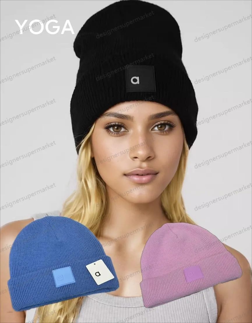 Yoga Designer Beanie Hat Knitted Winter Bonnet Woolen Women Men Chunky ...