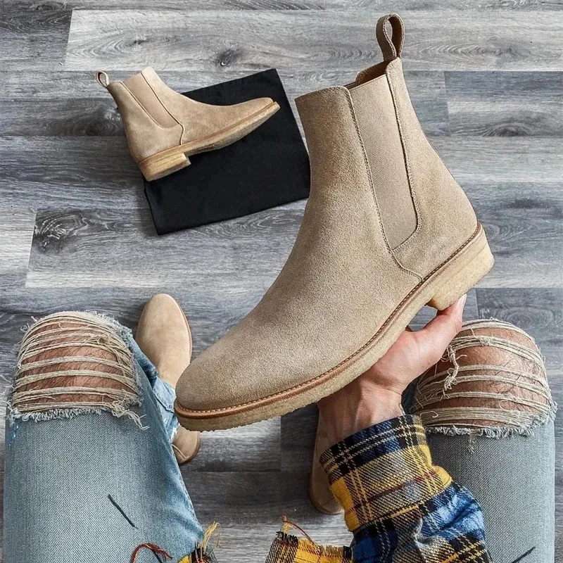 Mens Classic Chelsea Boots Matte Leather Ankle... From Factory ...