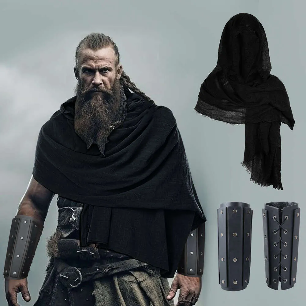 Medieval Viking Hooded Cloak With Rivet Wristguard And Shawl ...