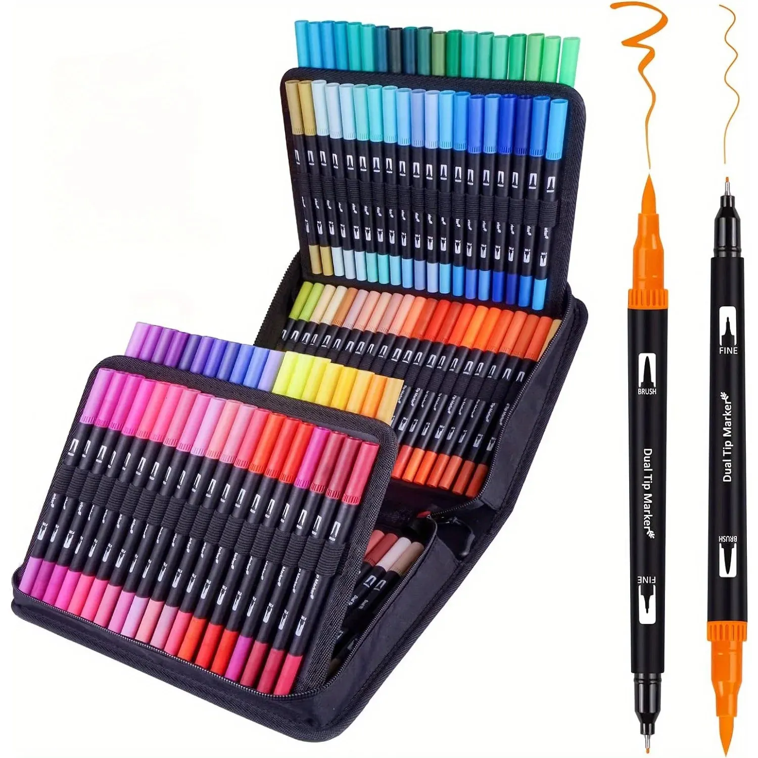 Dual Tip Marker Set: 60/Double Headed Washable Soft Pen, Black Rod ...