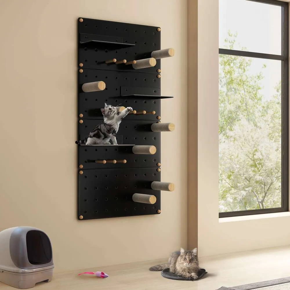 Wall Mounted Black Maine Coon Cat Climber Set With Shees And Steps ...