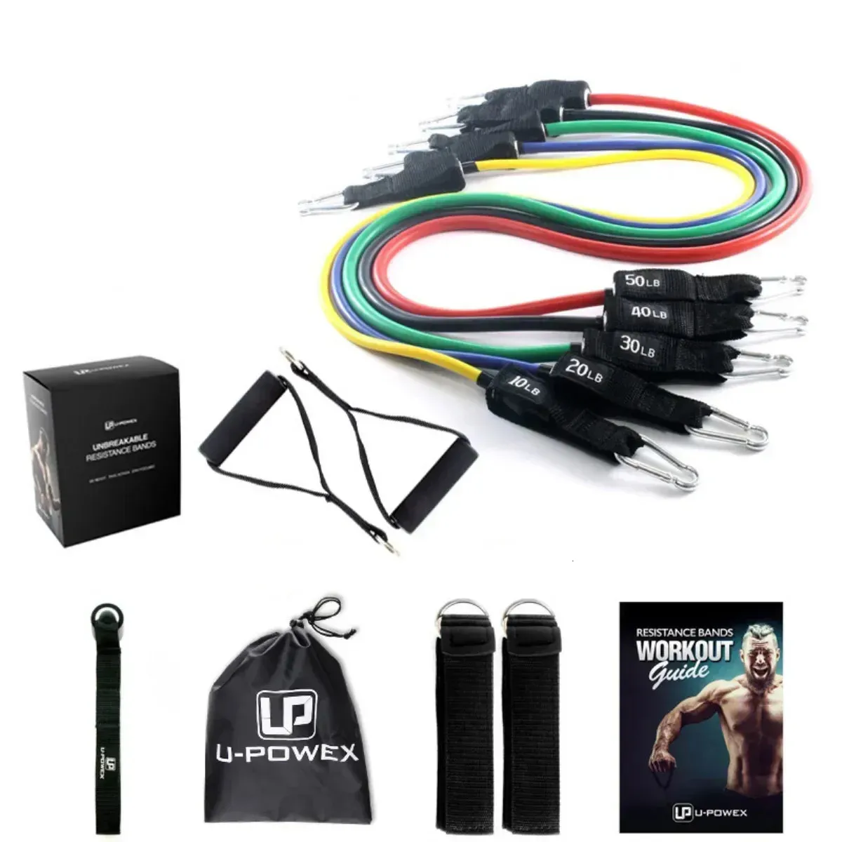 5-Piece 150LBS Latex Resistance Band Set with Metal Foot Rings, Handles ...