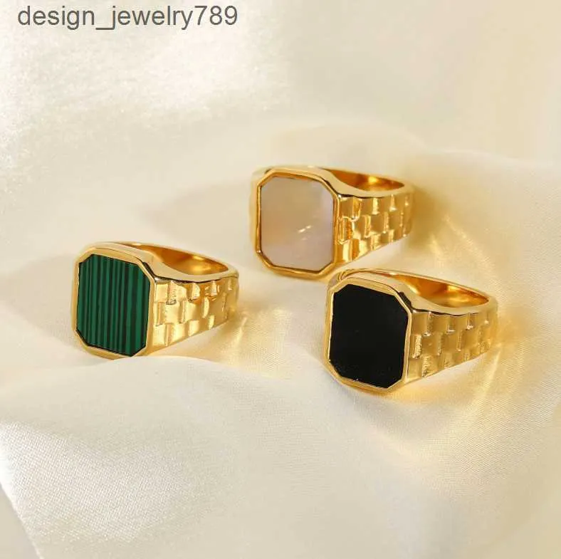 Premium 18K Gold Plated Stainless Steel Ring - Colorful Shell Inlay ...