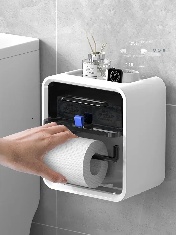 Space Saving Wall Mounted Toilet Paper Holder With Waterproof Suction ...