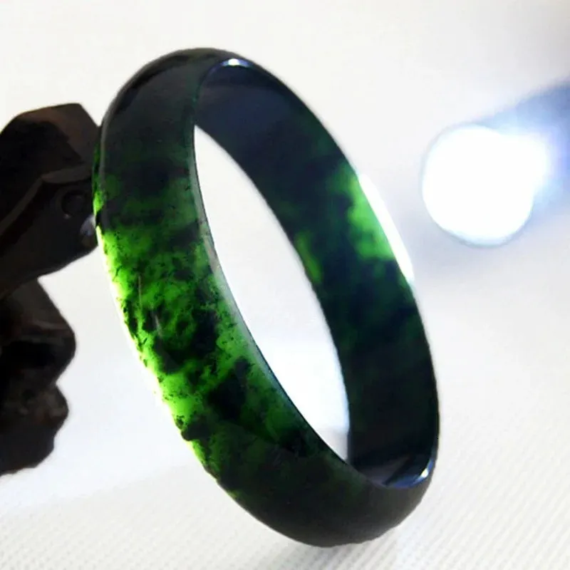 Dark Green Jade Bracelet for Women - Natural Healing Stone Bangle ...