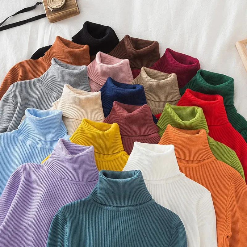 Women Cashmere Turtleneck Sweater Loose Fit Batwing Sleeve Knitted ...